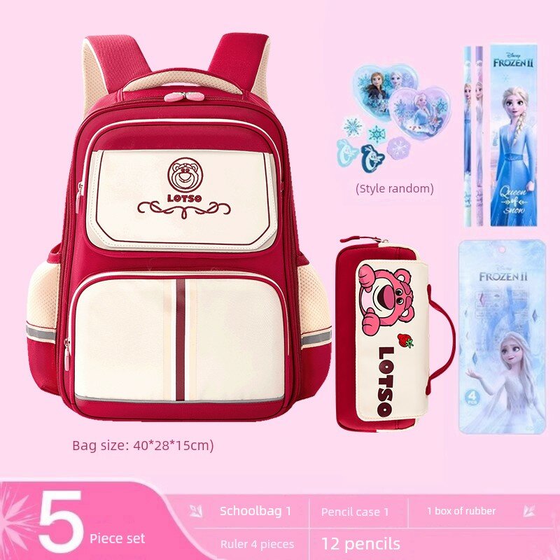 Сумка-рюкзак Disney Strawberry Bear красная 5-предметный набор для девочек 1-3 классов Легкий спина поддержка