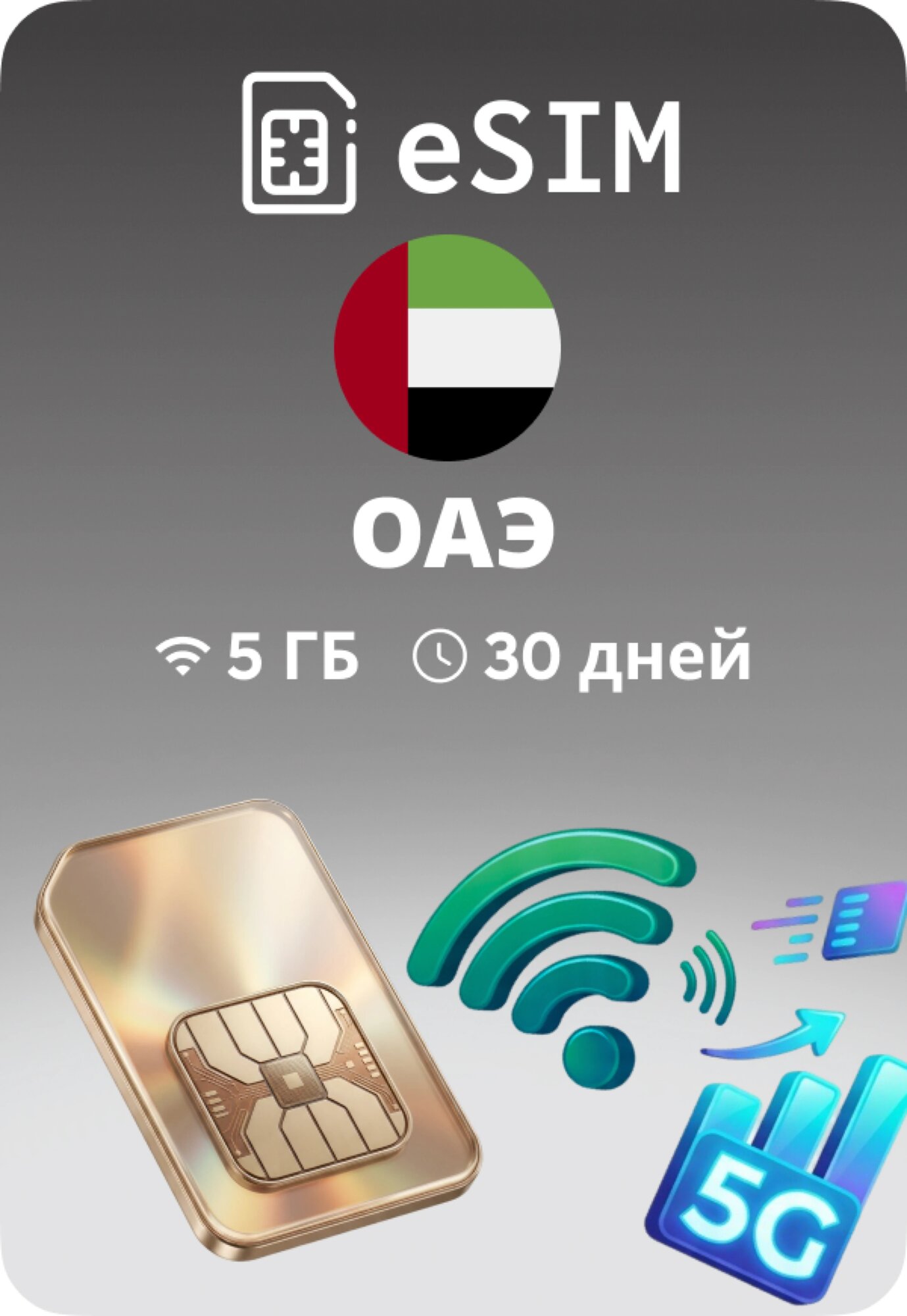 ESim Объединенные Арабские Эмираты 5 Гб. 30 дней (3G/4G/5G) (iOS, iPadOS, Android; Объединенные Арабские Эмираты)