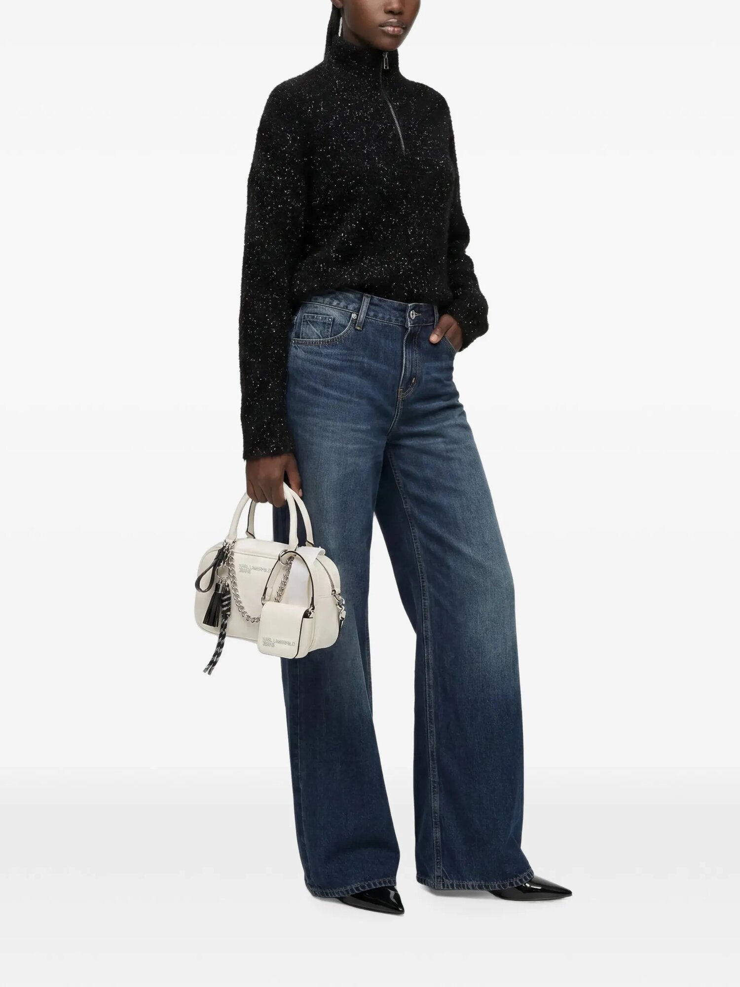 Свитер KARL LAGERFELD JEANS Half-zip fluffy-knit sweater, размер 34 — фото 1
