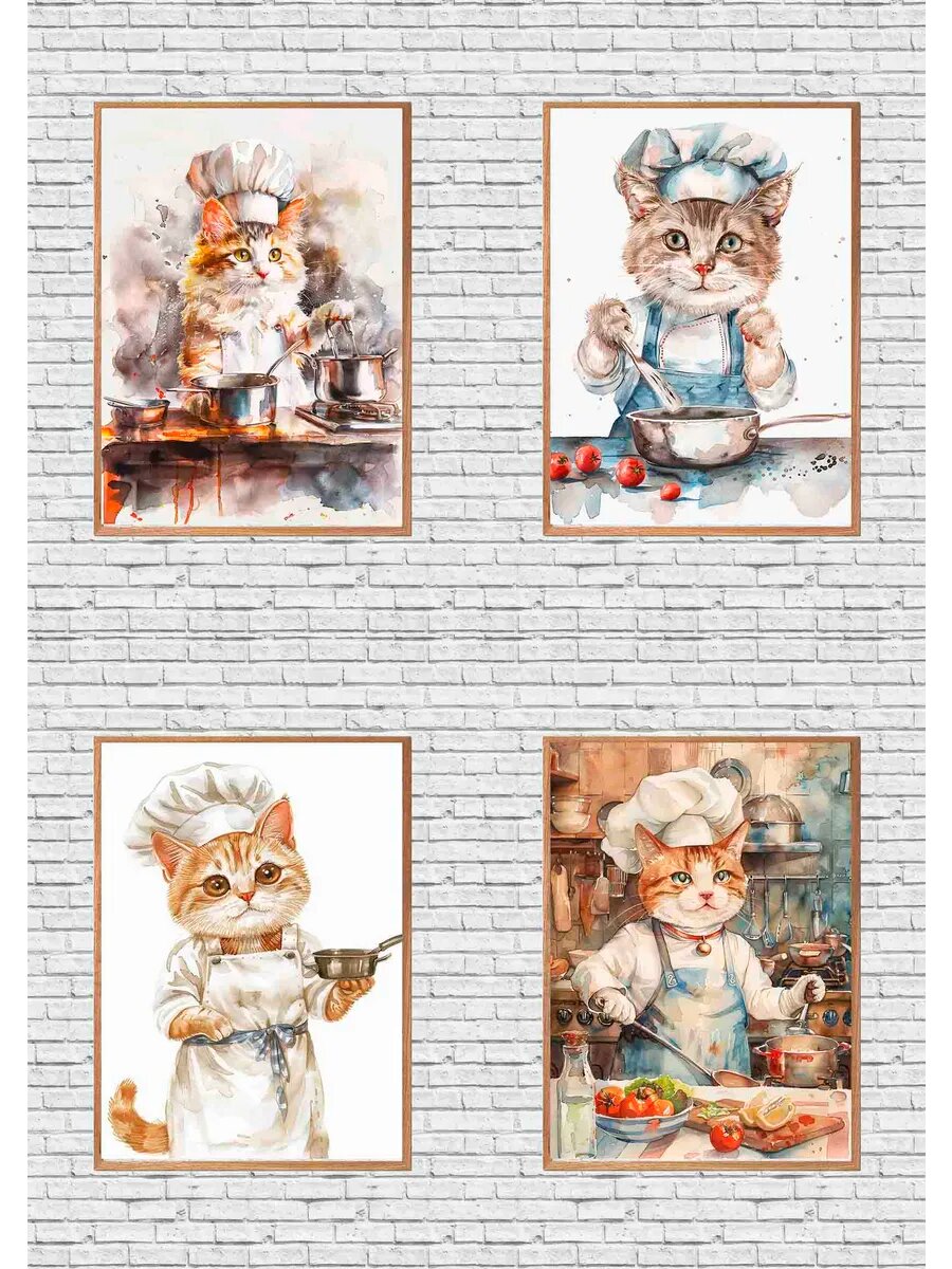 Турецкий Ванский Кот-шеф-повар, 4 Плаката, 30x21см