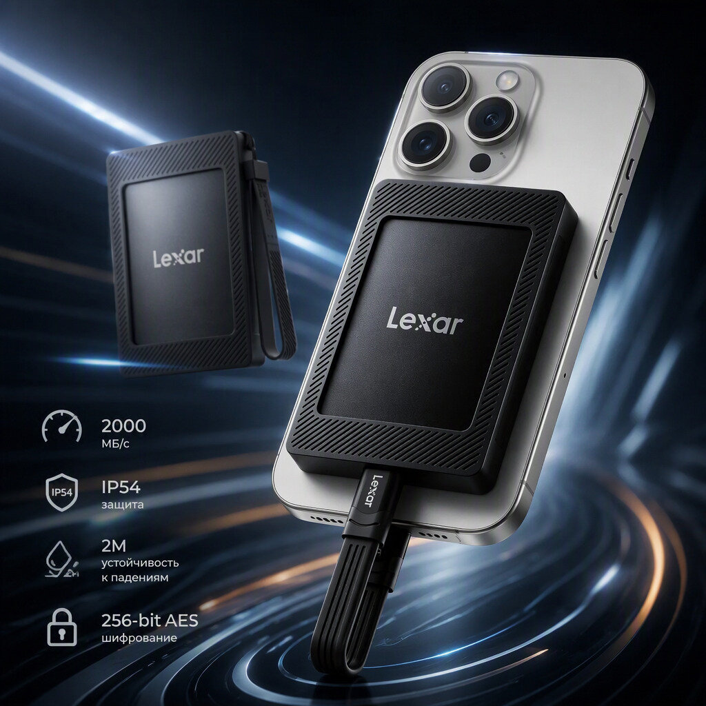 Внешний SSD Lexar SL500 Magnetic Set 2TB (USB 3.2 Gen2x2) R/W 2000/1800 МБ/с