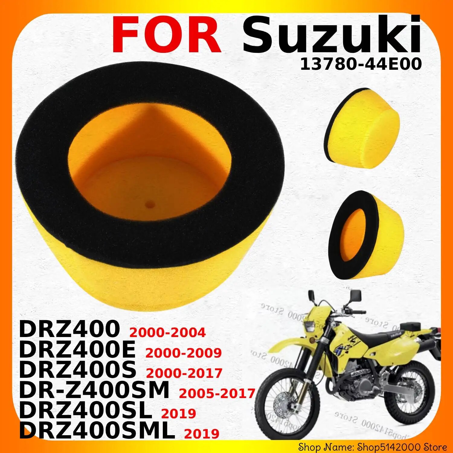 Воздушный фильтр DRZ400, элемент очистителя воздуха для Suzuki DRZ400 DRZ400E DRZ400S DR-Z400SM DRZ400SL DRZ400SML, OEM: 13780-44E00
