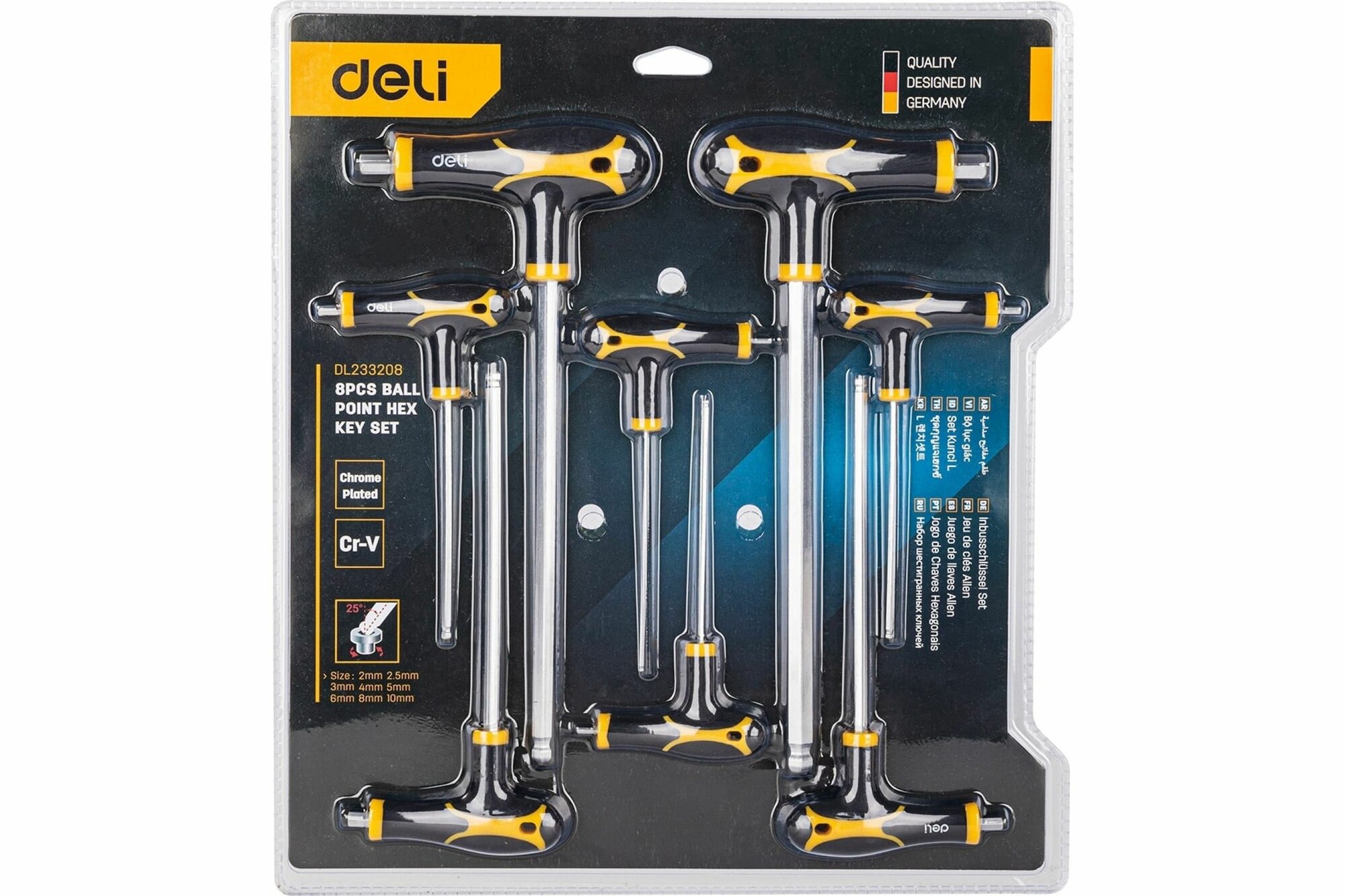Набор шестигранных ключей с шаром с рукоятью Deli DL233208 8 шт