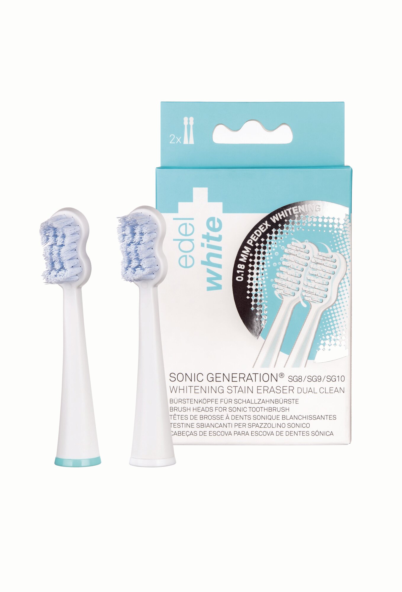 Сменные насадки edel+white Whitening Stain Eraser Dual Clean (Отбеливающие) для электрической звуковой зубной щетки Sonic Generation 8 Winner, 2 шт