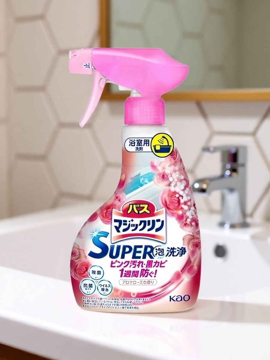 КАО SUPER CLEAN Magiclean Чистящий мощный пенящийся спрей для ванной комнаты против плесени и стойких загрязнений с ароматом роз, 350 мл. Япония.