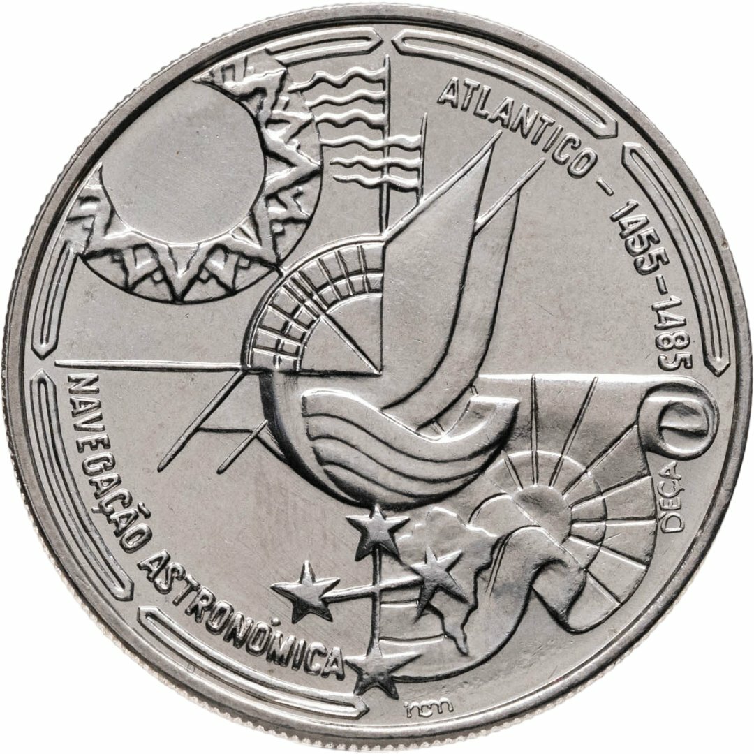 Португалия 100 эскудо escudos 1990 Золотой век открытий - Астронавигация, Мельхиор медь-никель, в сохранности AU-UNC