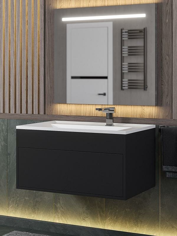 Uperwood Тумба с раковиной для ванной Uperwood Lotus Premium подвесная, 80 см, черная 39340207461