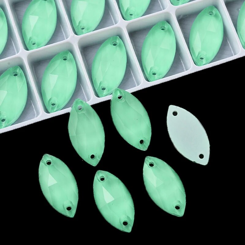 Стразы OLeeya конского глаза неоновые стеклянные 7x15mm--48PCS, N21 Green Wrap Neon