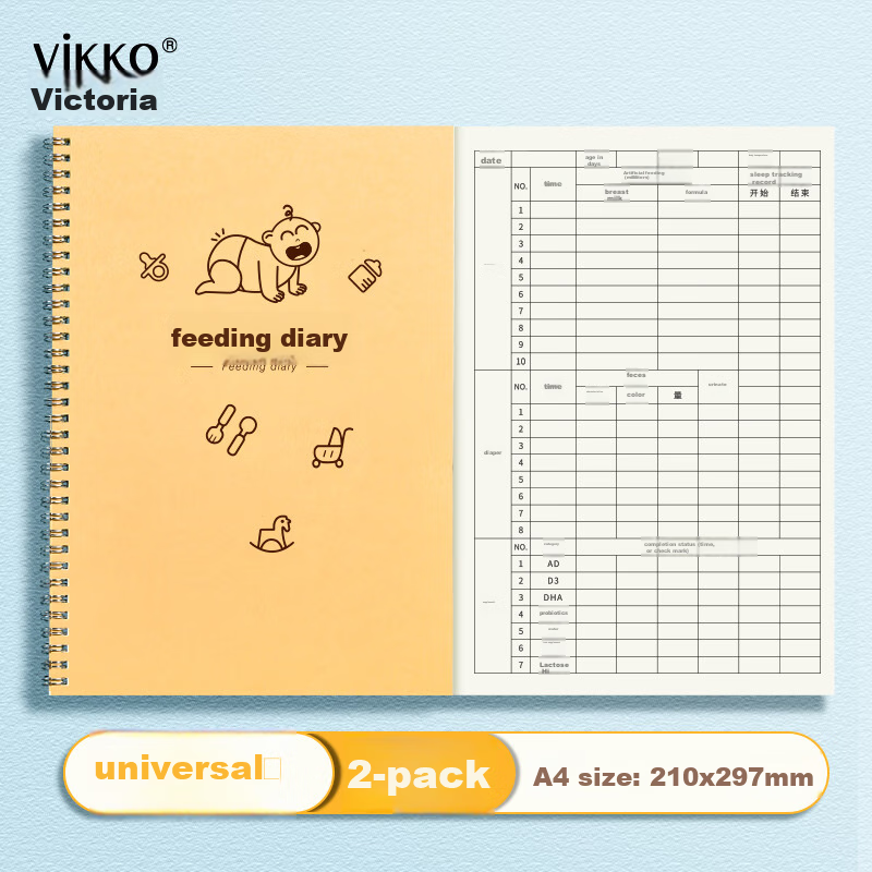 [Mom Recommended] Weikduoli A4 Baby Feeding Record Book, 50 Pages Baby Feeding Diary, Newborn Daily Breastfeeding Chart, Complementary Food Growth Breastfeeding Notebook, 2 Books