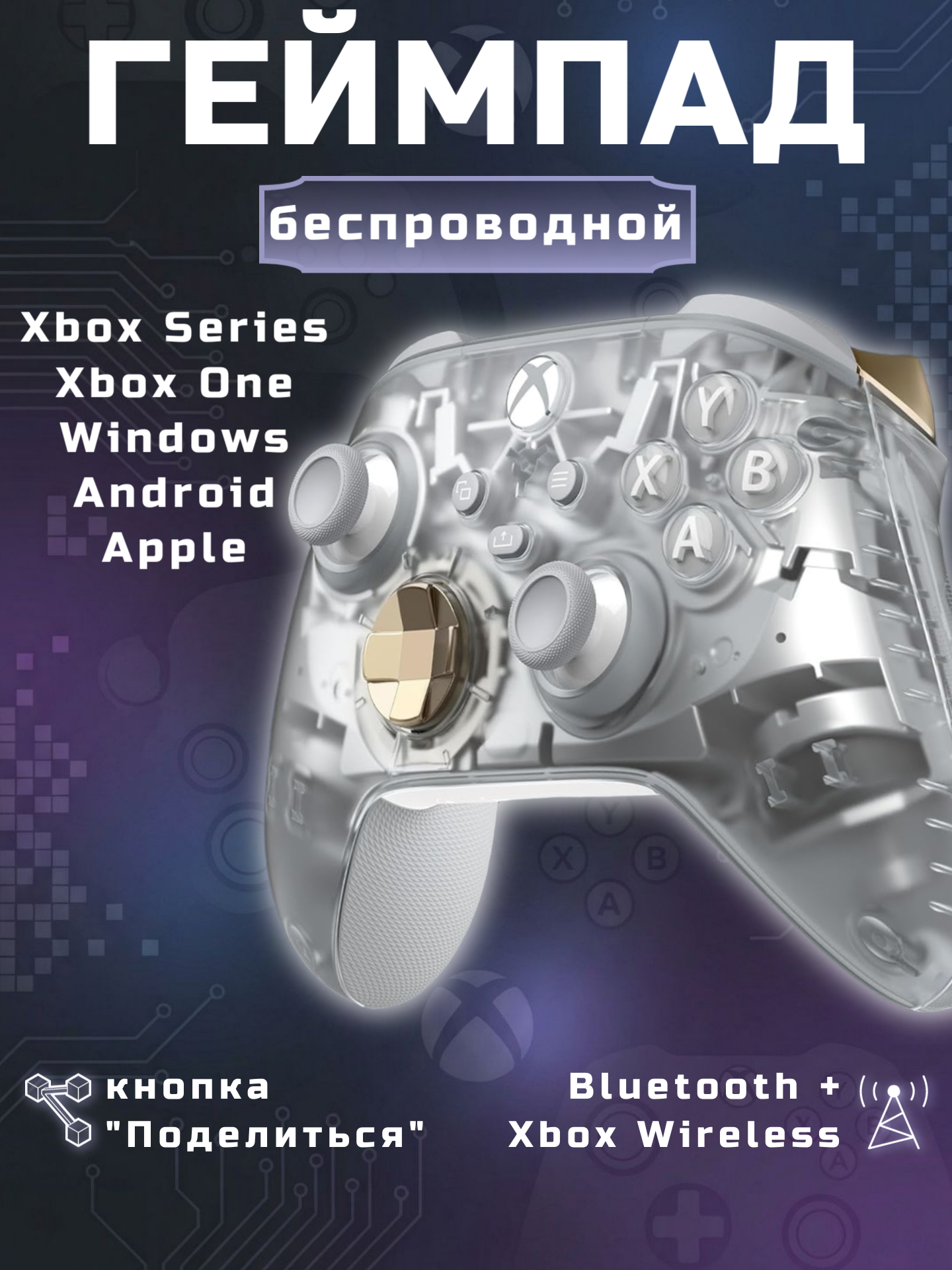 Беспроводной геймпад Xbox Series X/S Ghost Cipher Special Edition (4 ревизия), Bluetooth, USB-C, вибрация