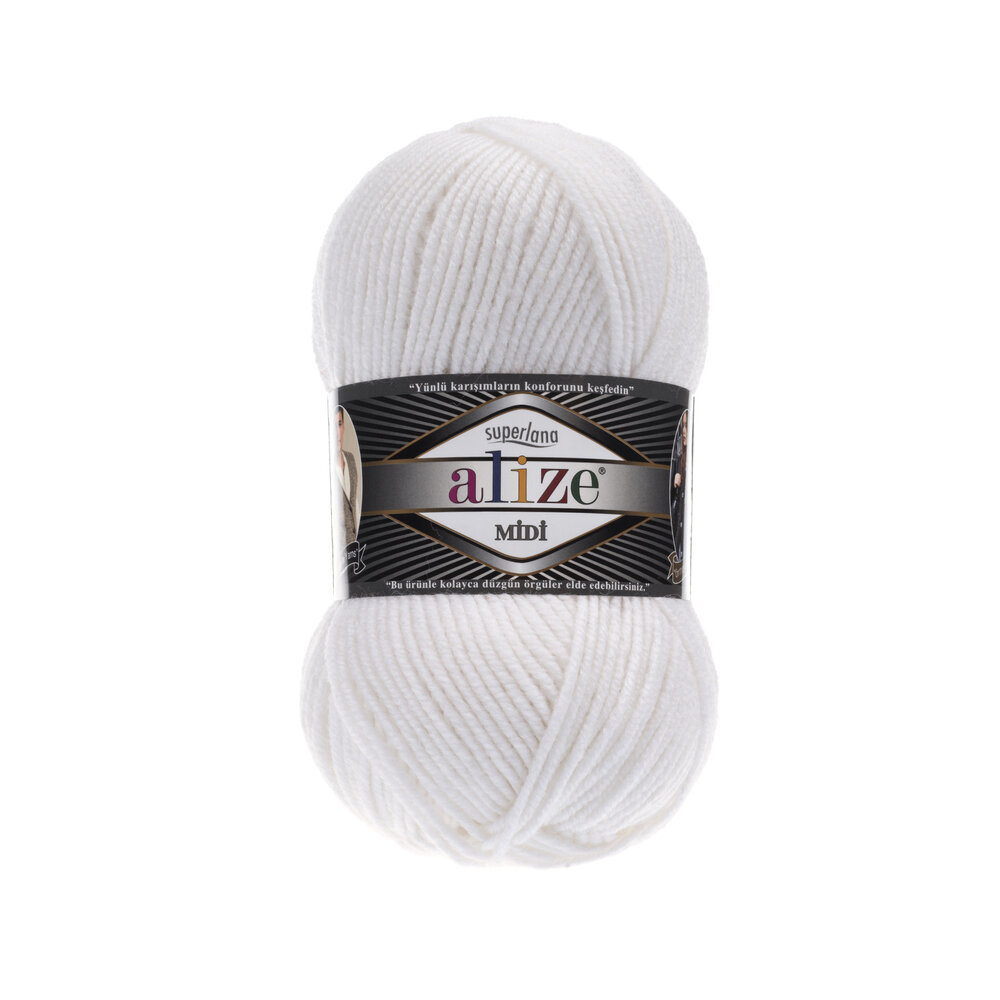 Пряжа для вязания Alize Superlana midi 55 белый 100 гр/170 м 25% шерсть, 75% акрил