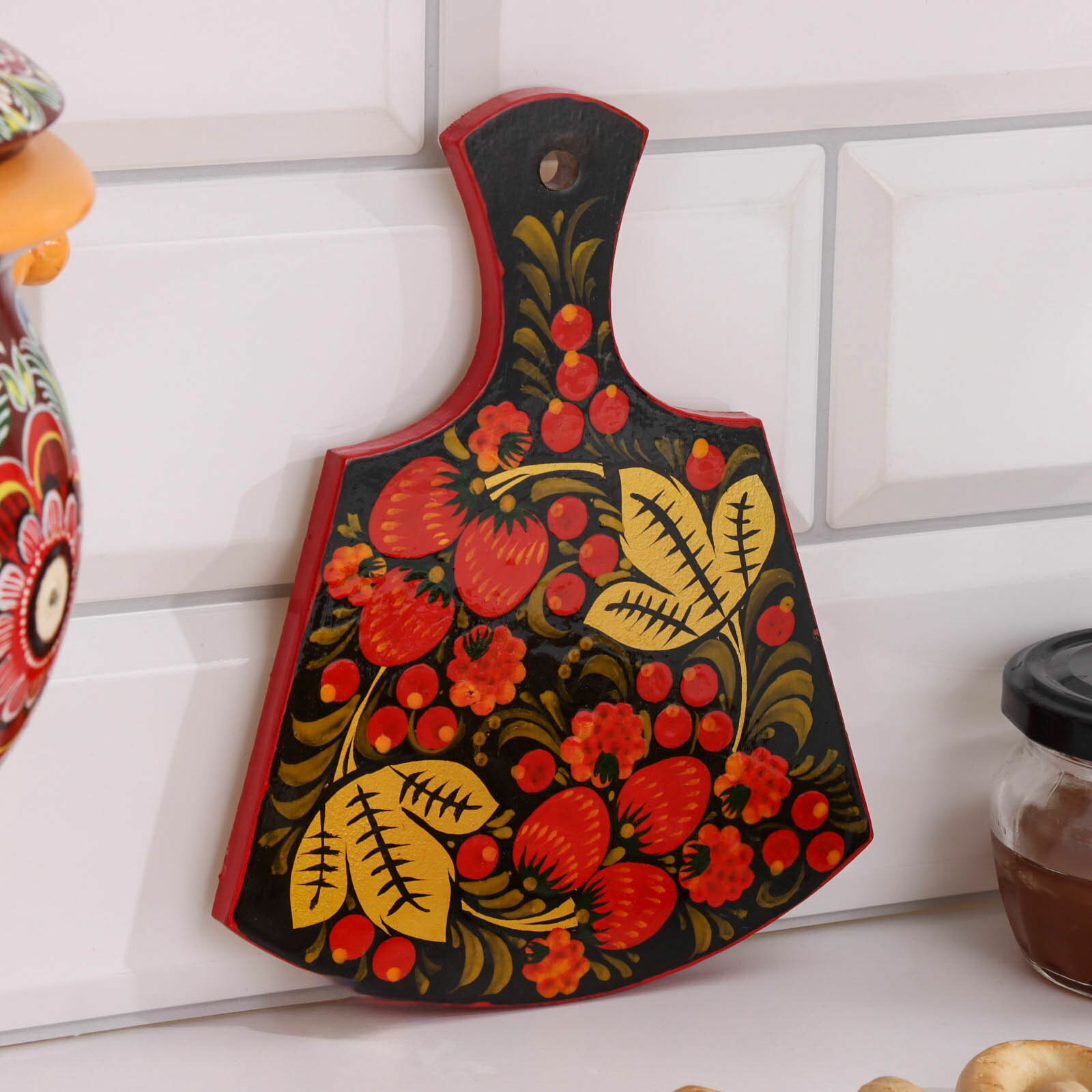 Доска разделочная дерево "Лимонница", хохлома, форма: фигурная