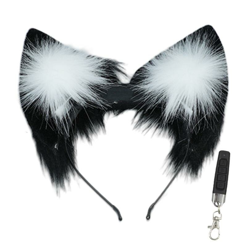 Электрические уши и хвост лисы, лисьи уши черные белые