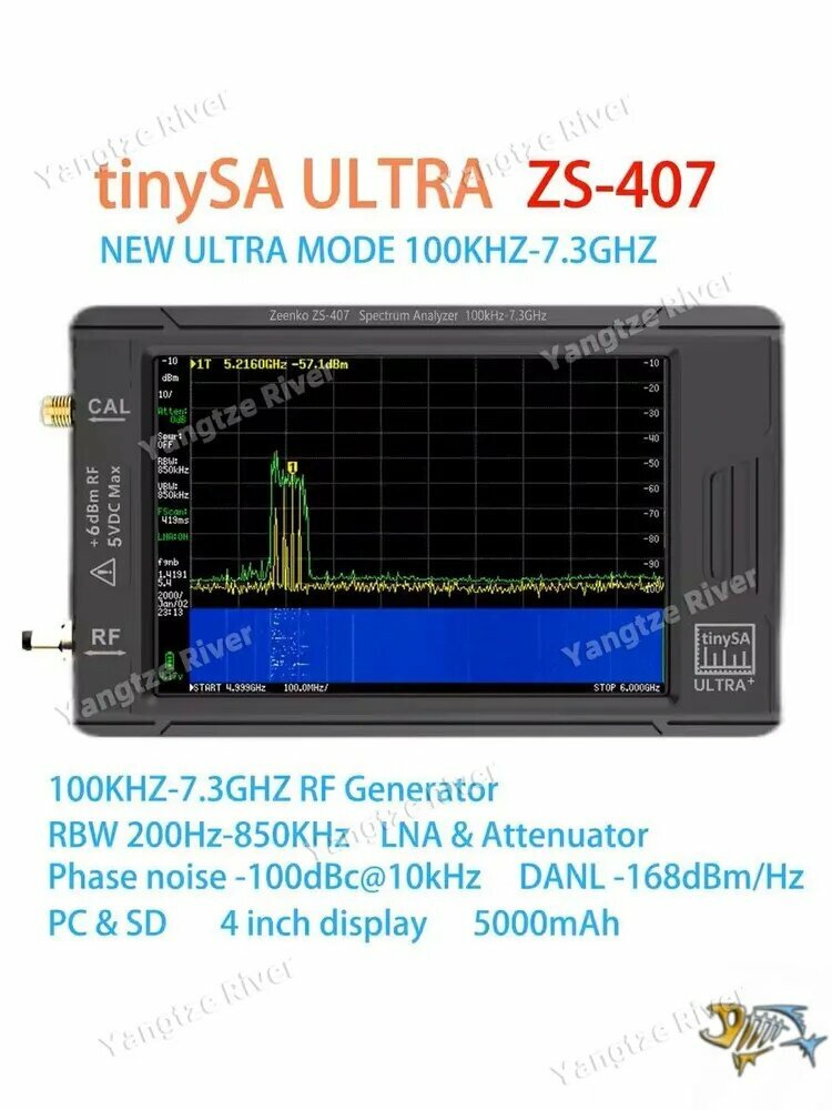 TinySA Ultra pltra Plus ZS407 "новая версия портативного аналитика 4" показывает батарею