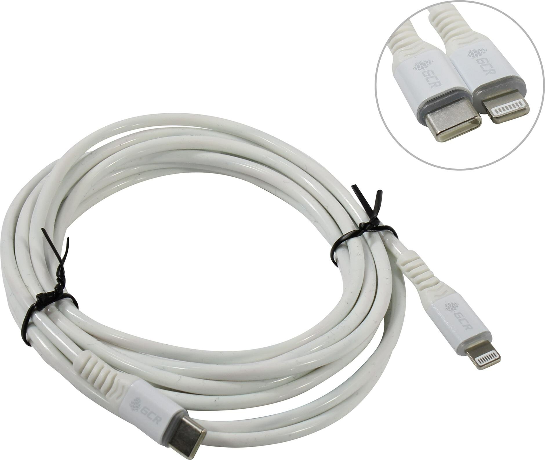 GCR-53756 / GCR Кабель PREMIUM 3.0m TypeCLightning MFI POWER DELIVERY 18 W, быстрая зарядка, белый с