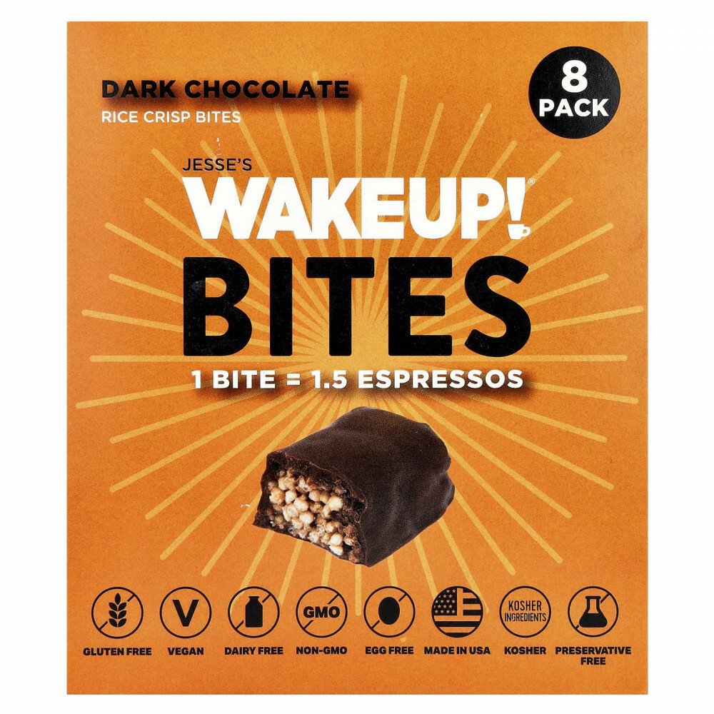 Jesse's WAKEUP, Rice Crisp Bites, темный шоколад, 8 пакетиков по 15 г (0,53 унции)