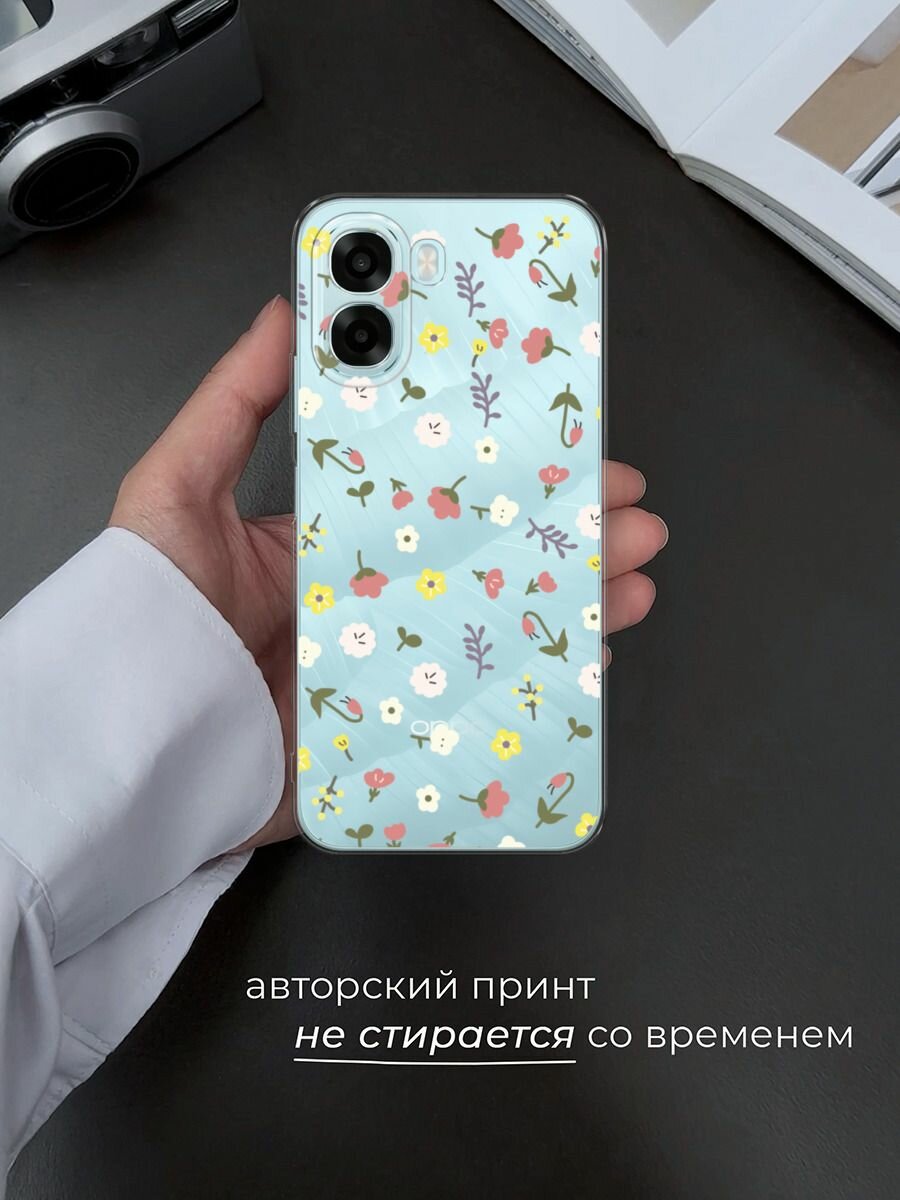 Чехол на Oppo A6x / Оппо A6x с принтом Россыпь цветов рисунок, прозрачный — фото 1
