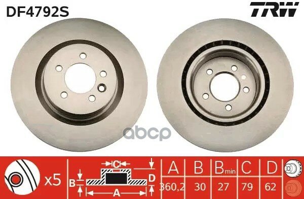 Диск тормозной передний LAND ROVER DISCOVERY IV, PANGE ROVER SPORT 4x4 DF4792S TRW арт. DF4792S