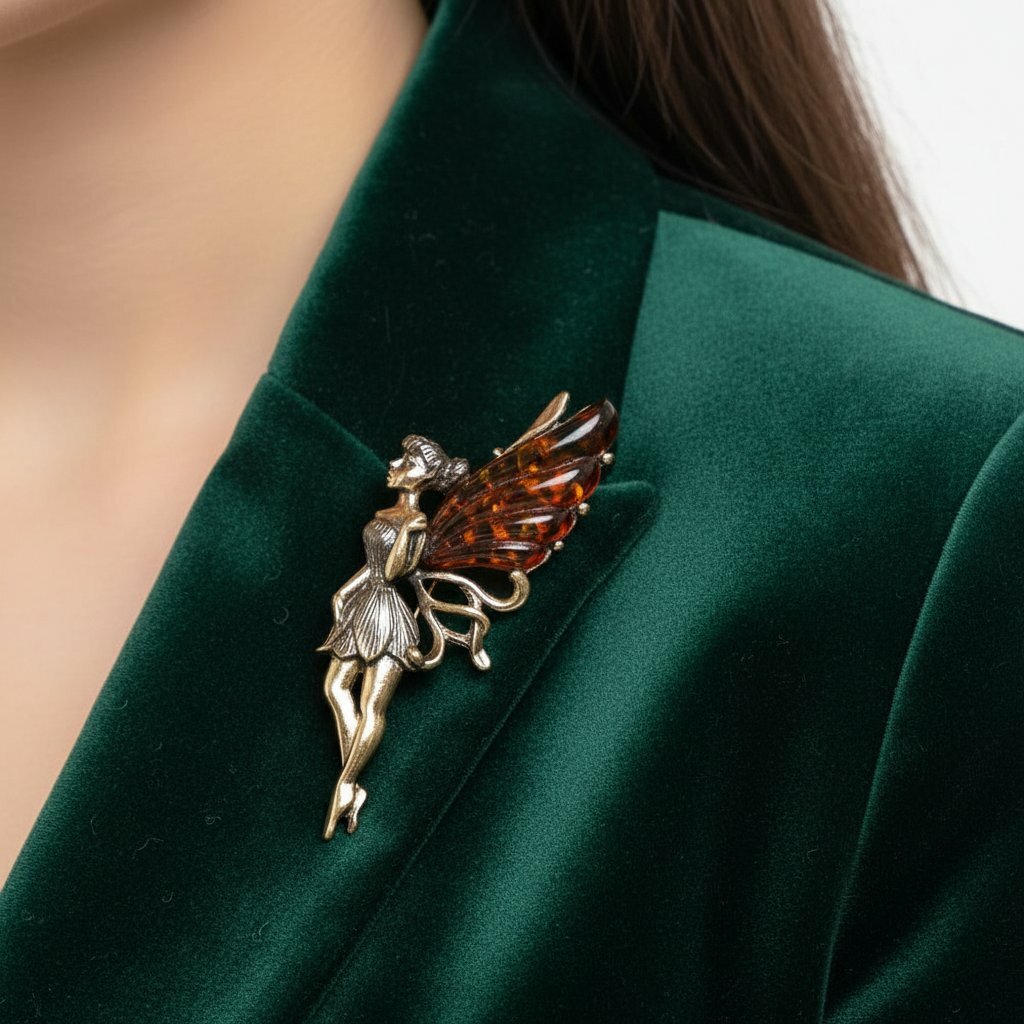 Брошь, янтарь