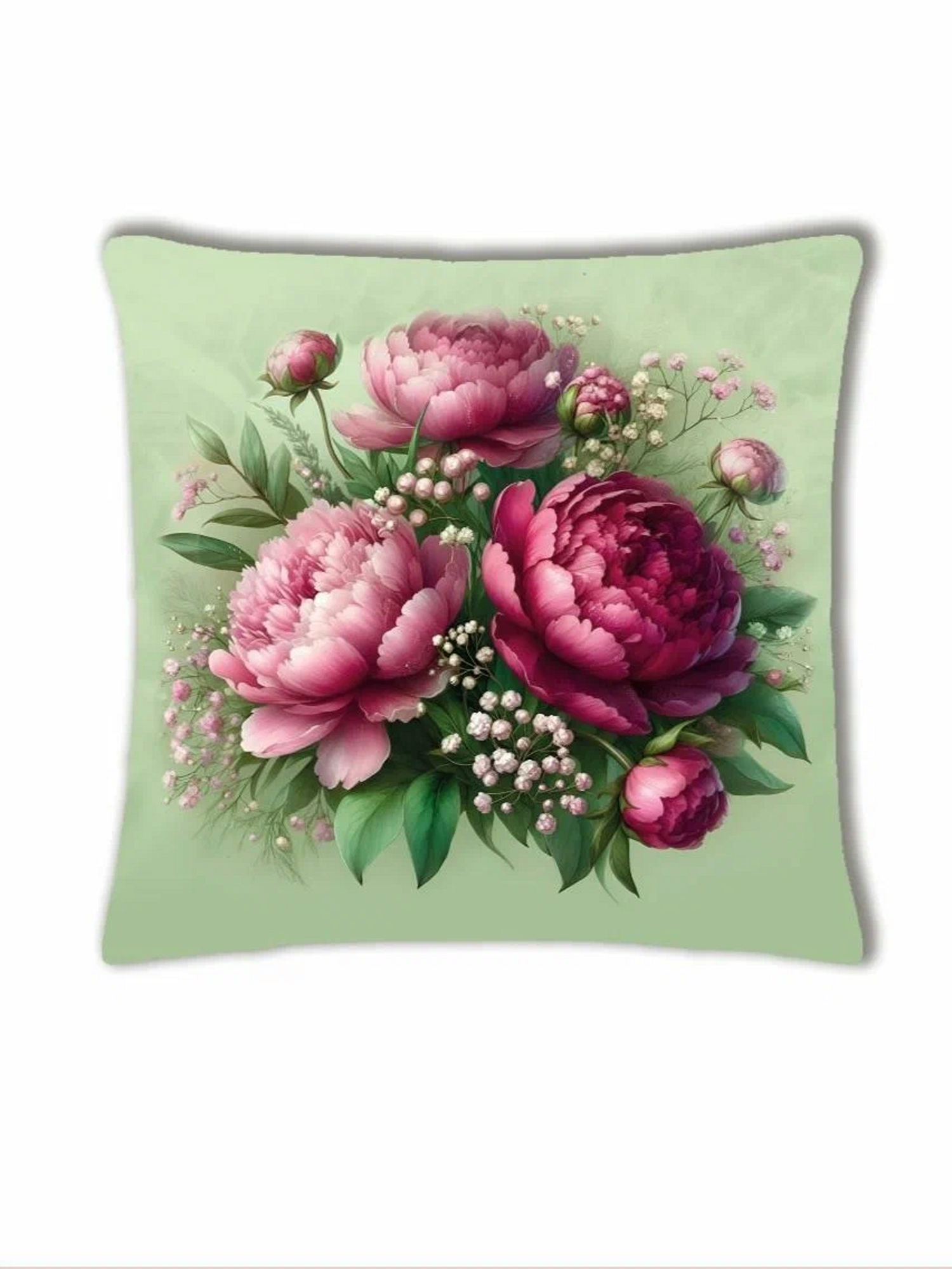 Чехол для подушки Пионы на оливковом фоне 40х40 велюр