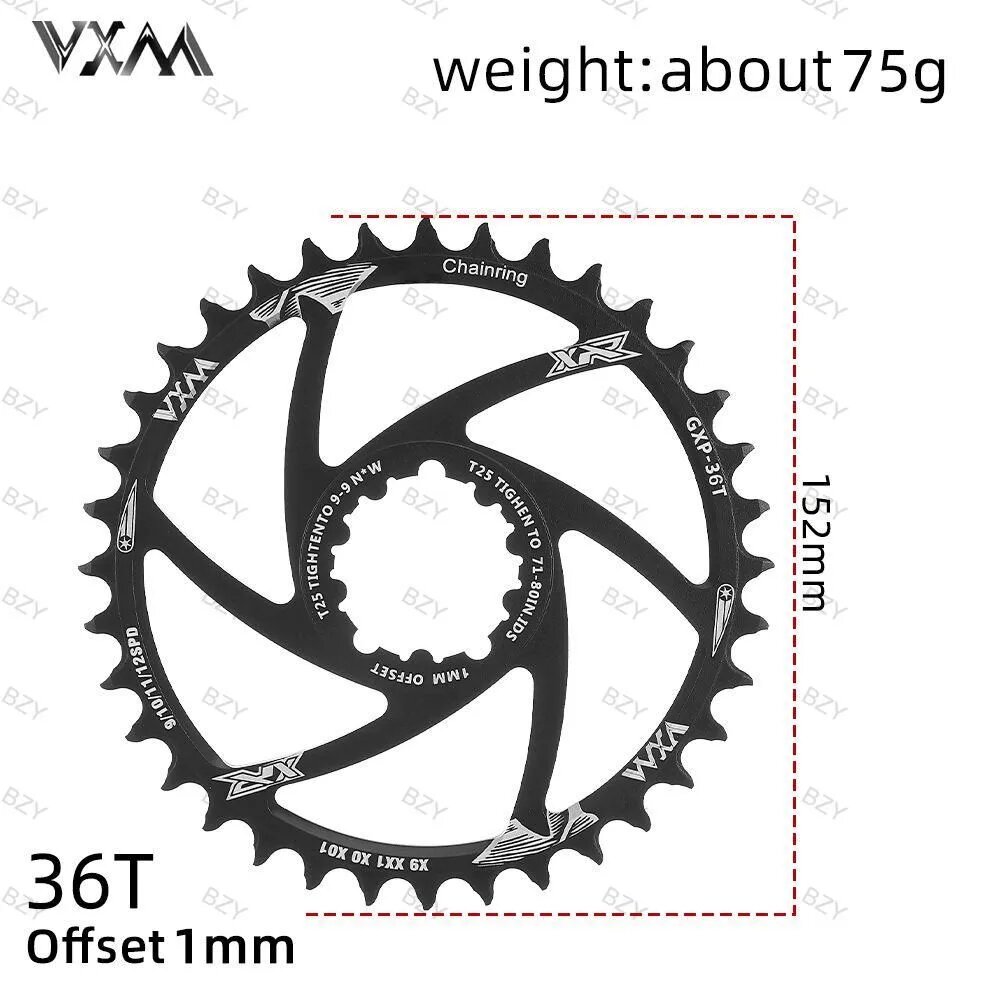 Звезда передняя Vxm Sram Direct Mount, 1mm offset 36T черная для горных велосипедов