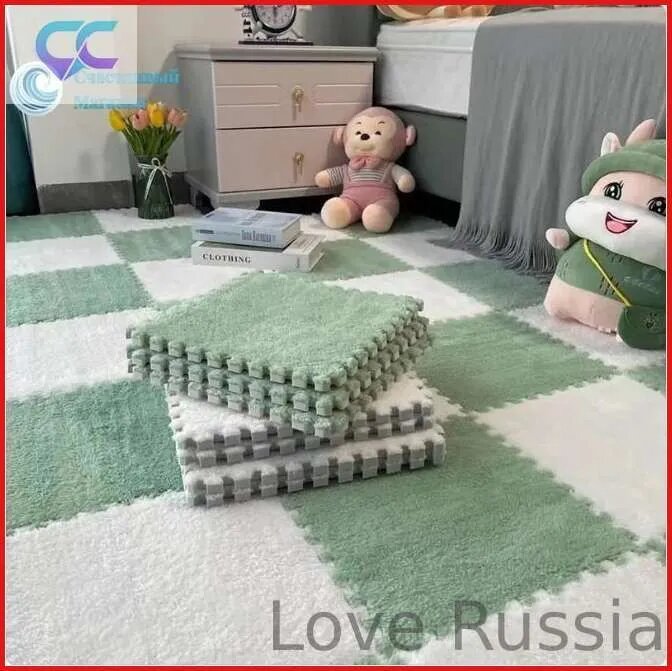 Коврик-пазл из текстиля для детской комнаты, 10 элементов, 30x30 см, зеленый