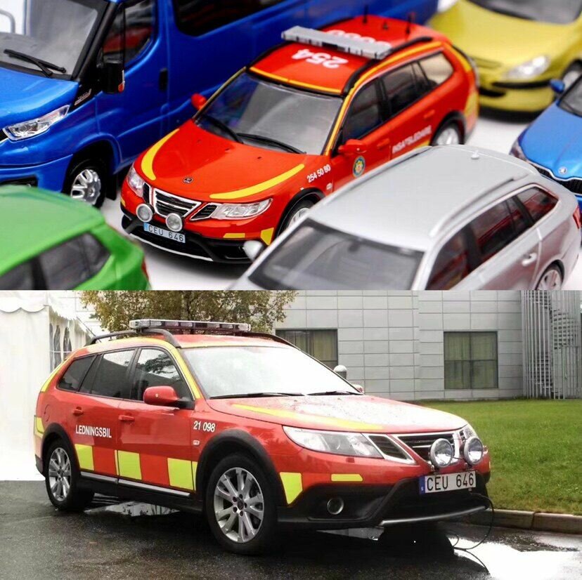 Тройная модель командного автомобиля Saab 9-3x в масштабе 1:43 Командный автомобиль шведской пожарной службы