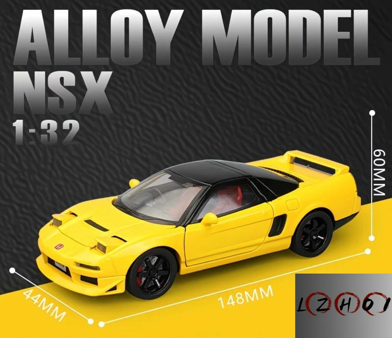 Модель гоночного автомобиля Honda NSX первого поколения, металлическая, с подсветкой, звуковыми эффектами, четырехколесной амортизацией, трехступенчатым переключателем, двери открываются