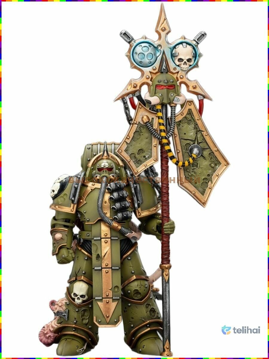 Подвижная фигурка воина Плаги-Морского легиона из вселенной Warhammer 40 000: знаменосец с болт-пистолетом и чумным ножом