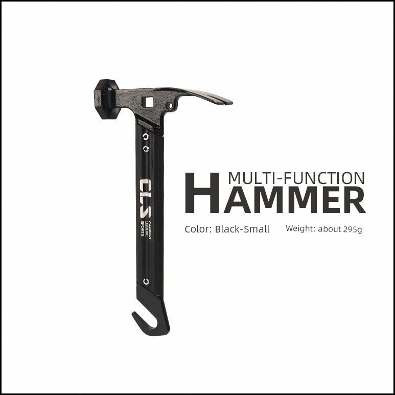 Мини-молоток для кемпинга (алюминиевая ручка, нержавеющая сталь, гвоздодер, черный)