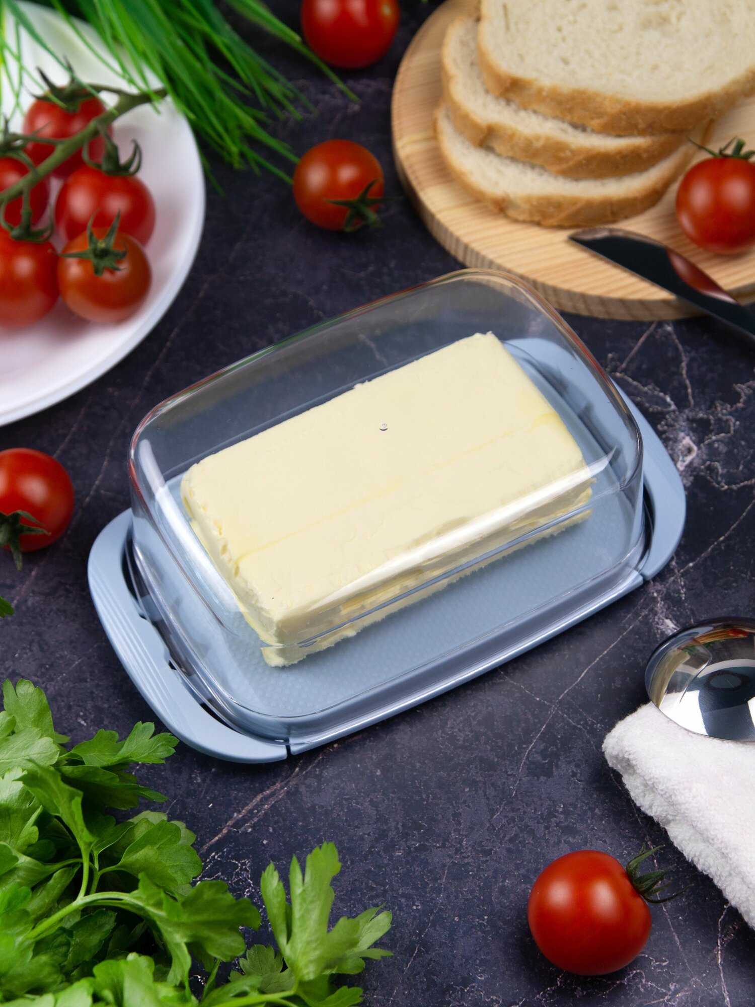 Масленка для сливочного масла и сыра с крышкой, пластик, сырница