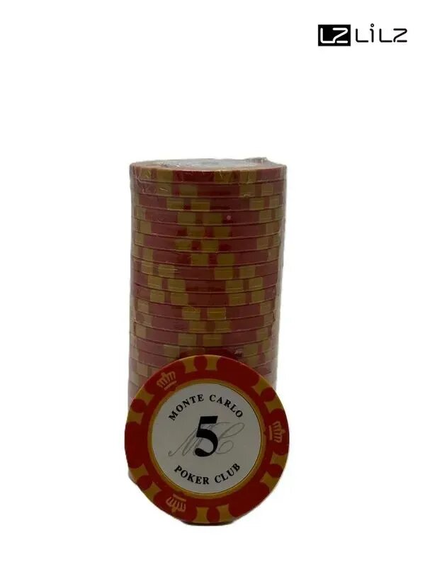 Набор для покера Monte Carlo 5 Poker Club 25 фишек красного цвета для игры в покер