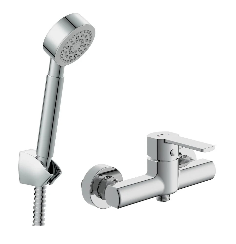 Смеситель для душа Cersanit Умный (Smart) 64511 с душевым гарнитуром, хром, глянцевый, настенный, латунный, однорычажный, смеситель для ванны с душем
