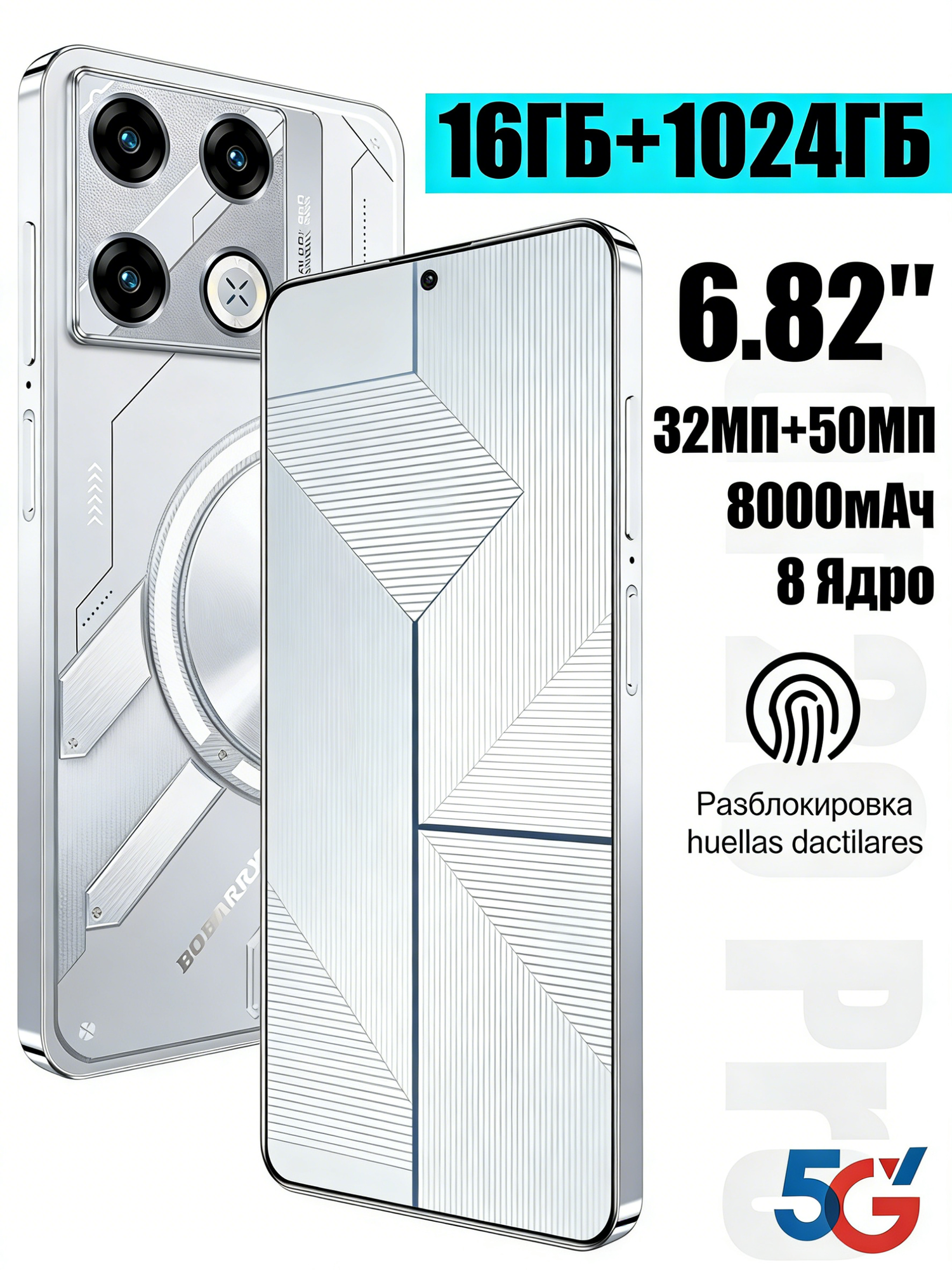 Смартфон GT20 Pro 5G Большой дисплей, быстрая зарядка, гарантия, игровой телефон NFC Snapdragon 8 Gen 3 6,82 дюйма