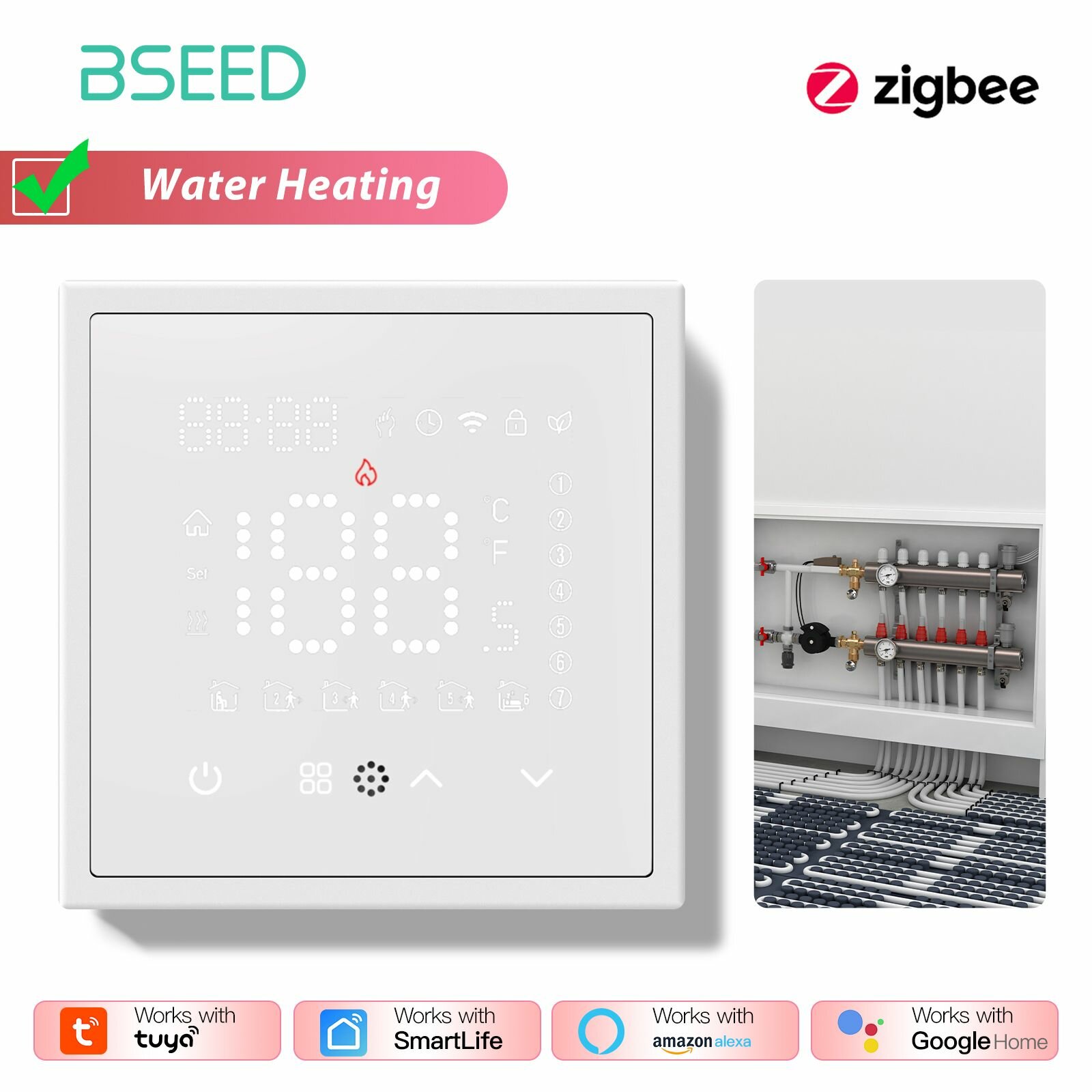 Терморегулятор/Термостат Умный ZIGBEE c Алисой, водяного отопления, Серия E