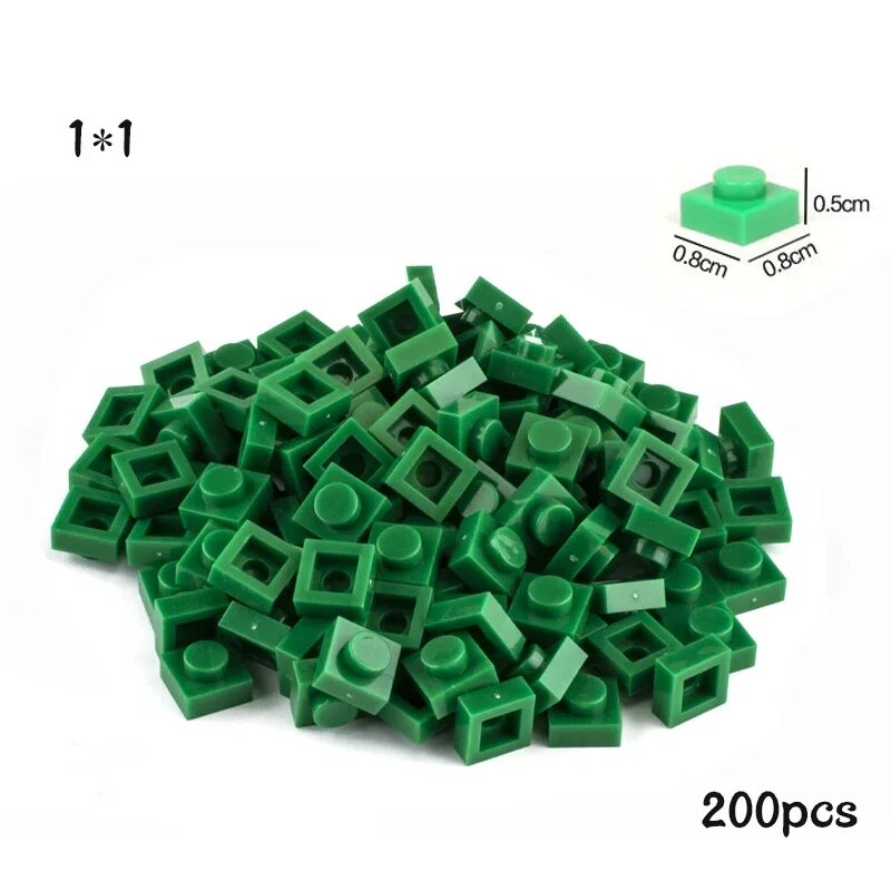 Изумрудные кирпичи VEK 1x1 (3024-green), 200 шт.