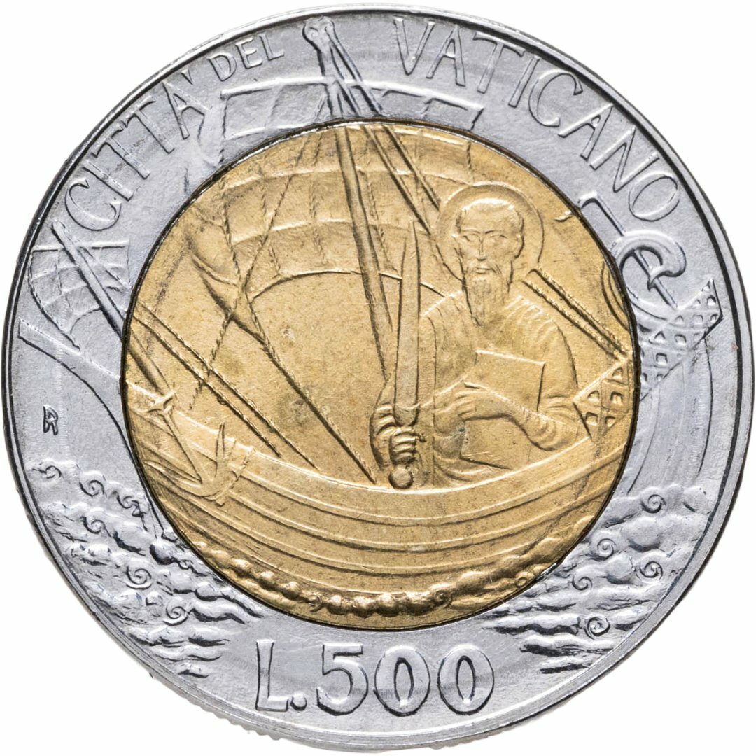 Ватикан 500 лир lire 1985, Биметалл, в сохранности UNC