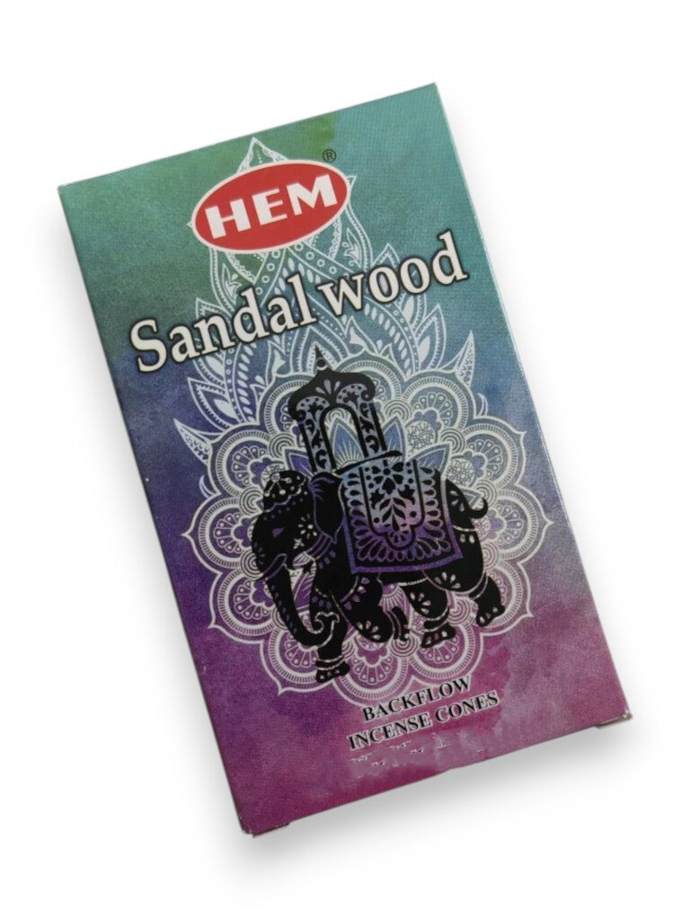 SANDALWOOD Backflow Incense Cones, Hem (сандаловое дерево благовония пуля стелющийся дым, Хем), уп. 10 конусов.