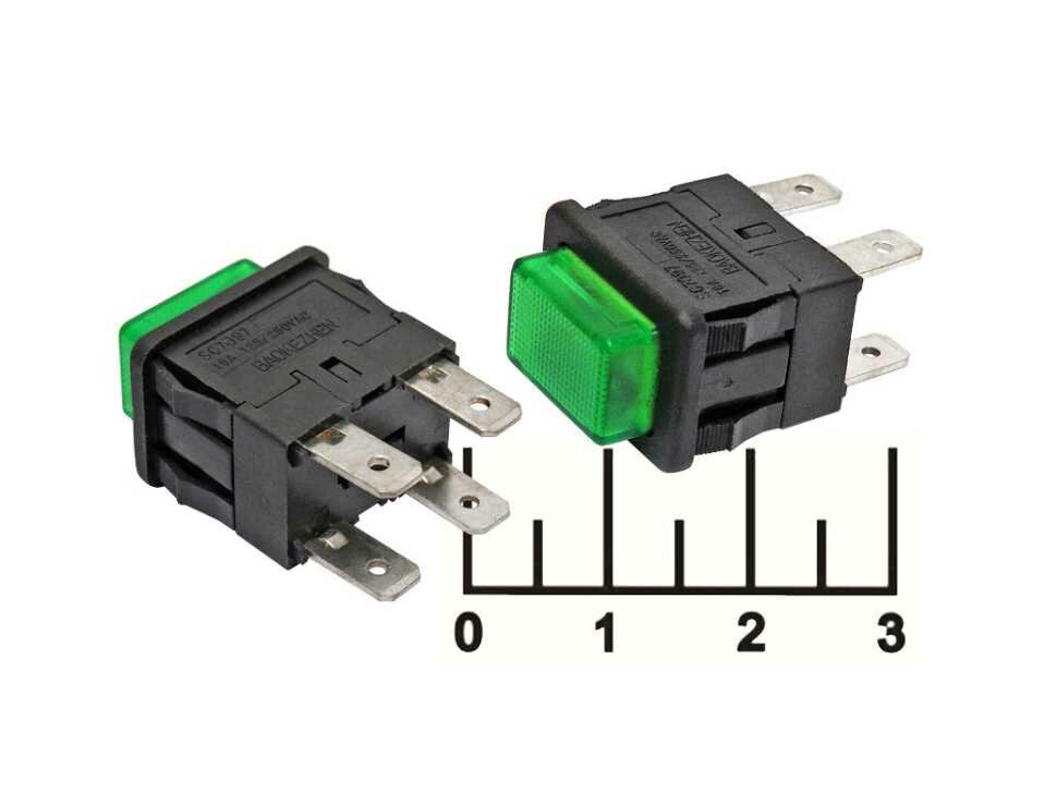 Кнопка PBS-Q/Q зеленая без фиксации 4 контакта (7097) (подсветка 12V)