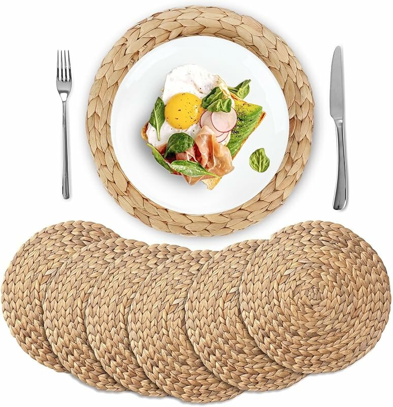 6 упаковок круглых плетеных подставок из ротанга, натуральные ручной работы