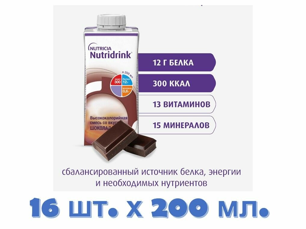 NutriniDrink / НутриДринк смесь со вкусом шоколада, 200 мл х 8 шт.
