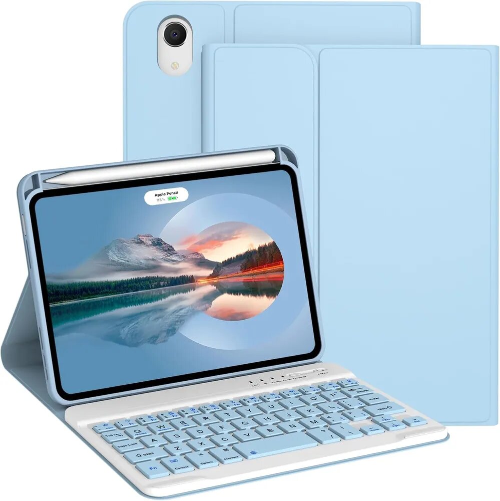 Чехол-клавиатура HUAIBX для iPad Mini 7 A17 Pro (2024) и Mini 6 (2021) 8,3", мягкая задняя крышка из ТПУ с магнитной Bluetooth-клавиатурой, русской раскладкой и мышкой