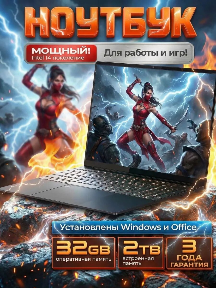 Ноутбук Intel Core i7-13700H, 32GB RAM, 2048GB SSD, 2026 + Windows, Office