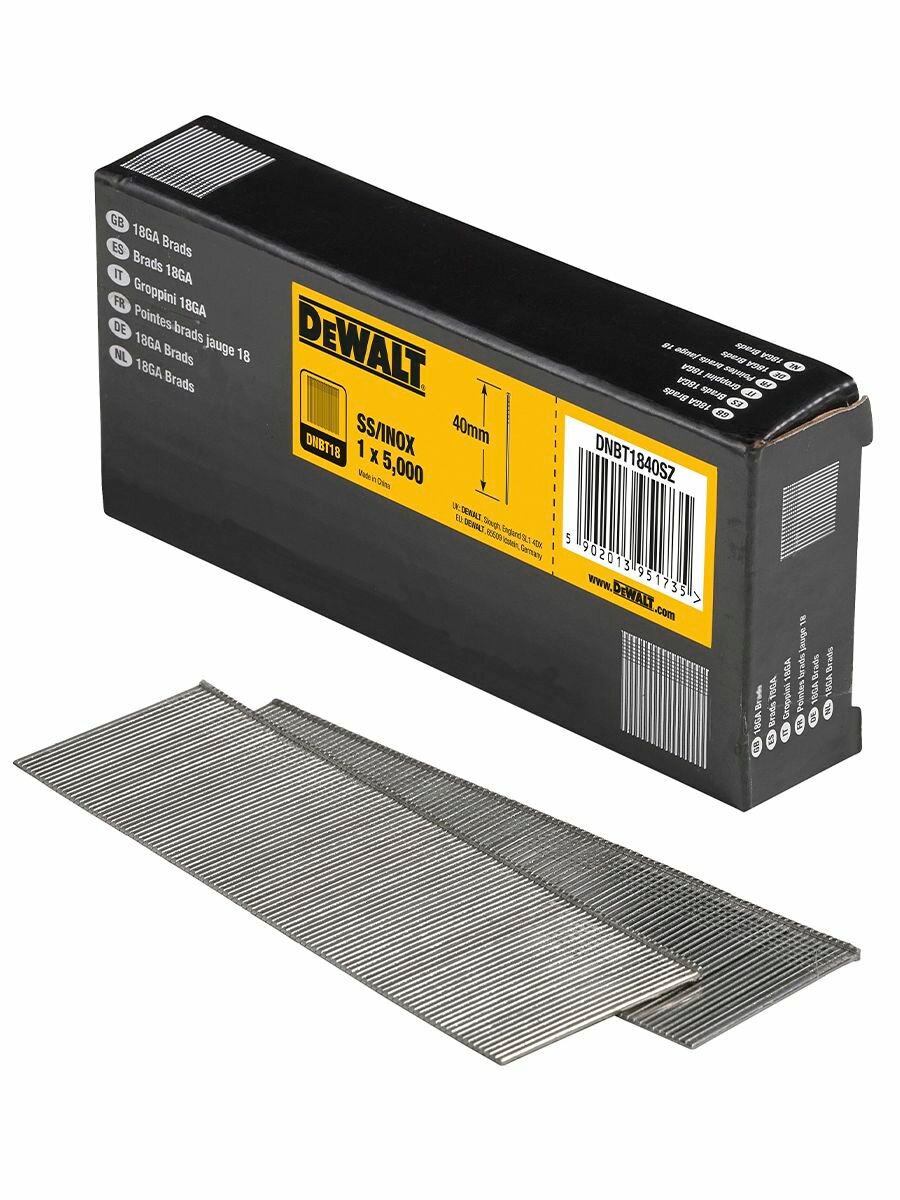 Гвозди для нейлера 18Ga, прямая шпилька, DeWALT DNBT1840SZ 1.25/40мм, 5000 шт/пач