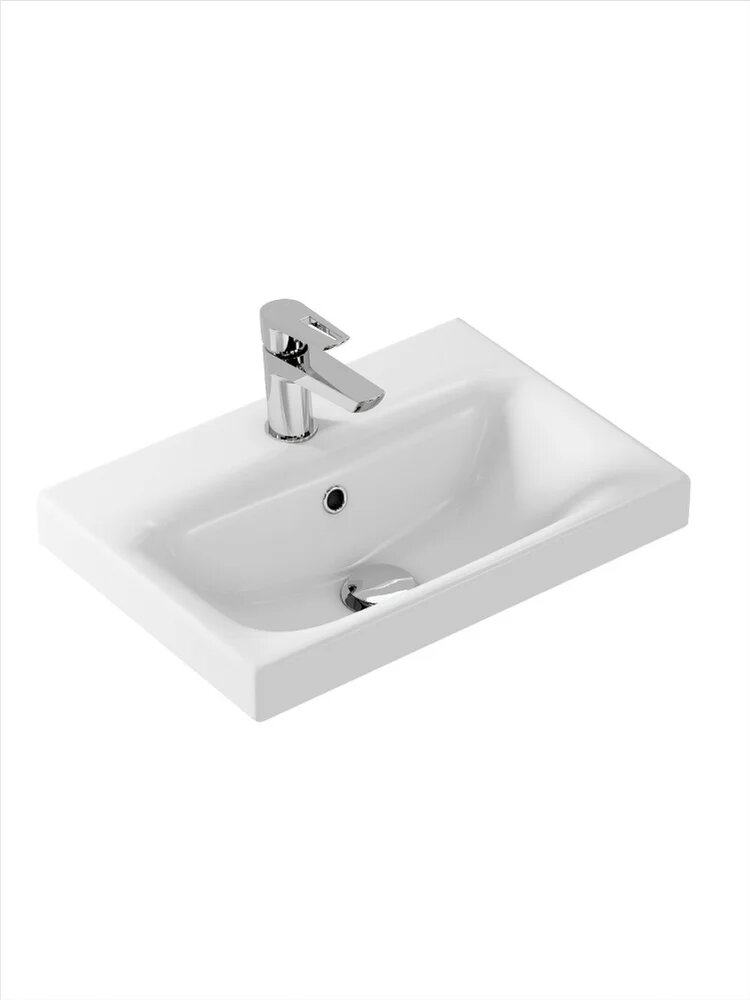 Мебельная раковина Cersanit Модуо (Moduo) 50 накладная, подвесная, фарфоровая, со встроенным сливом-переливом, белая, раковина для ванной, прямоугольная