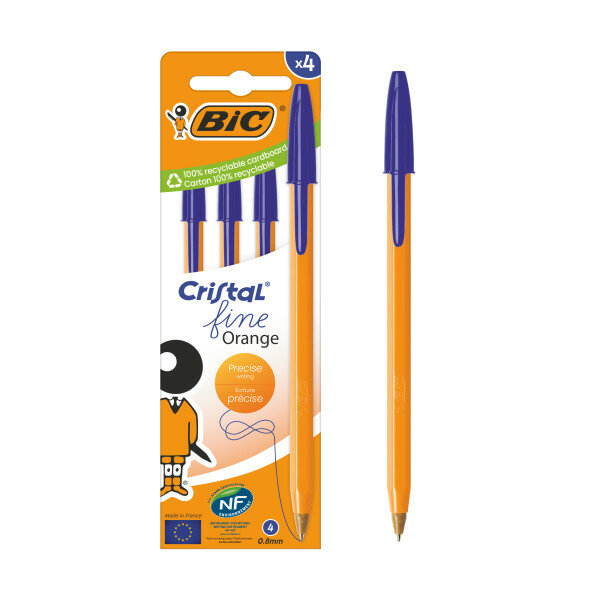 Шариковая ручка BIC CRISTAL оранжевая синие чернила уп. 4 шт.