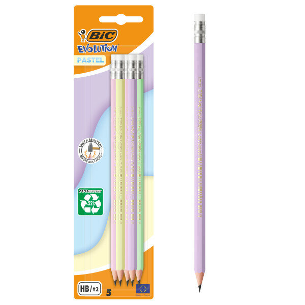 Карандаш чернографитовый BIC Пастель с ластиком уп. 5 шт.