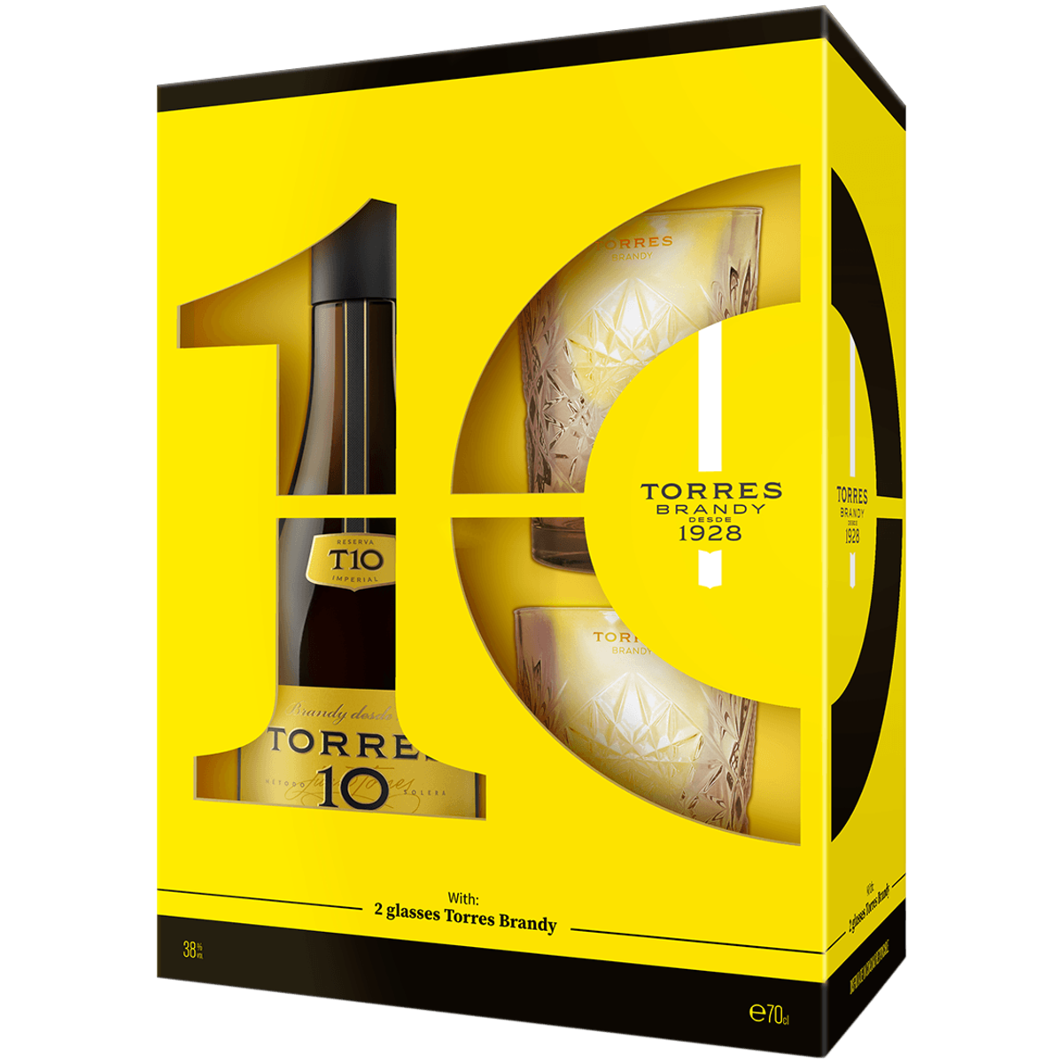 Бренди Torres 10 Gran Reserva 10 лет 0,7 л в подарочной упаковке + 2 стакана