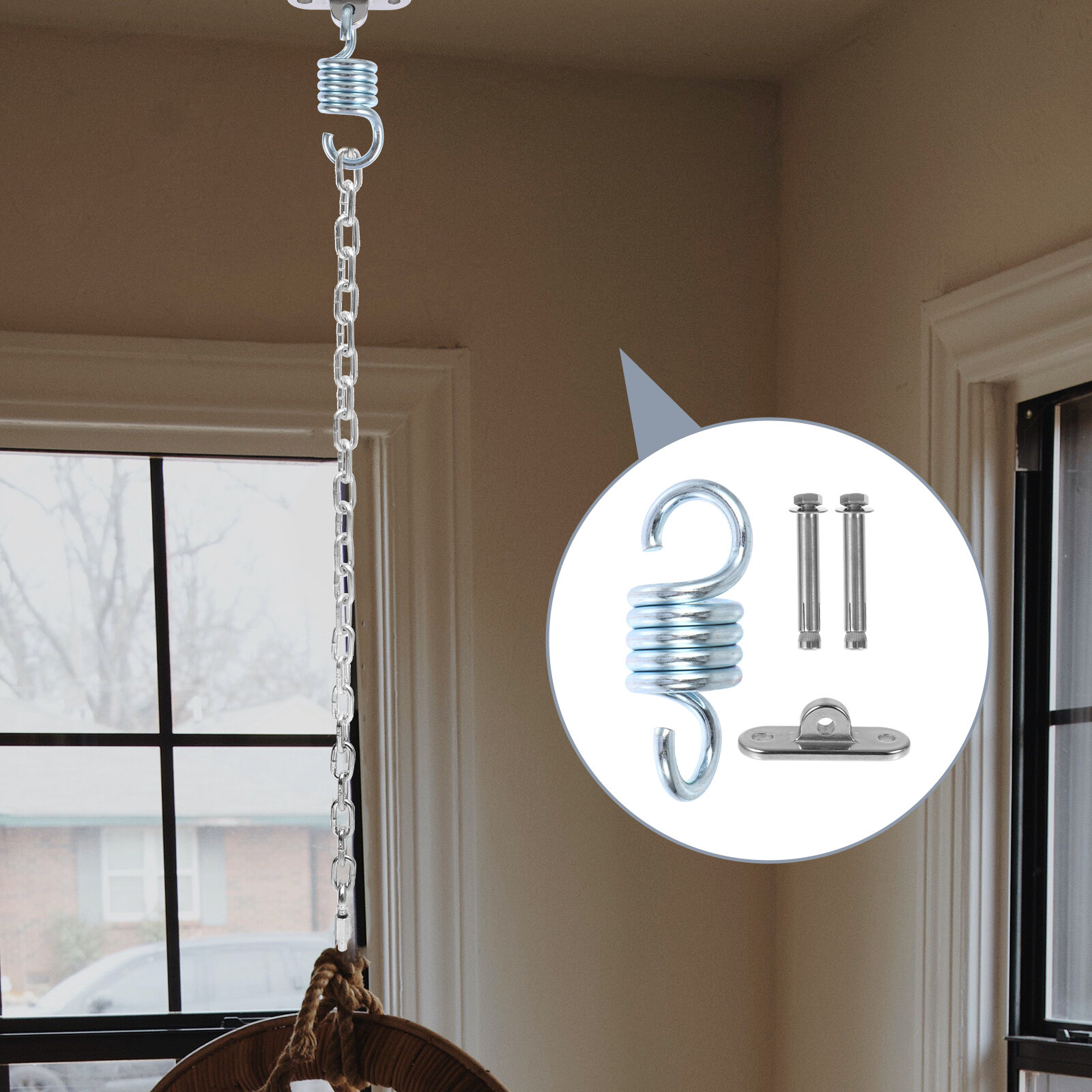 Серебристые крепежные крючки из нержавеющей стали для подвешивания гамаков и качелей