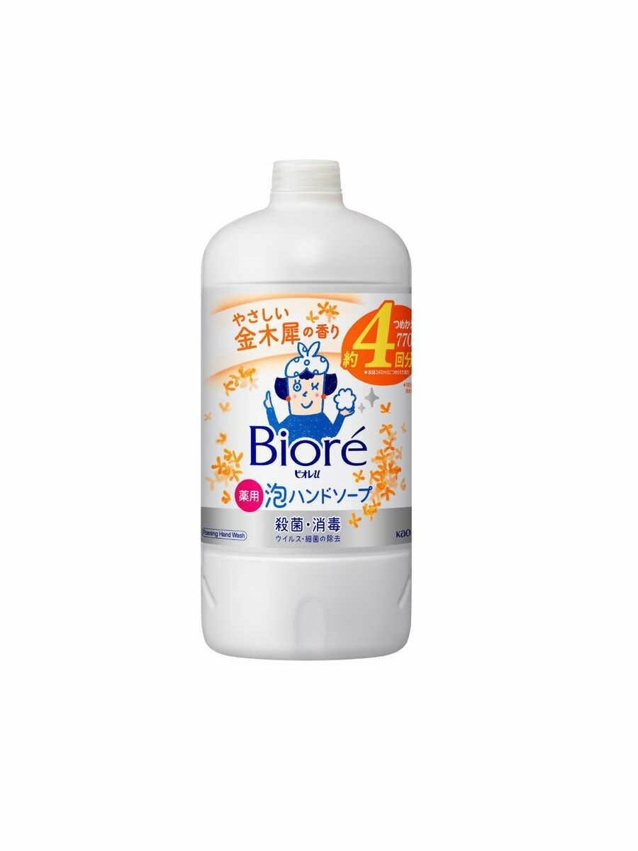 KAO Мыло пенка для рук Biore U Япония жидкое для дозатора с ароматом османтуса 770 мл